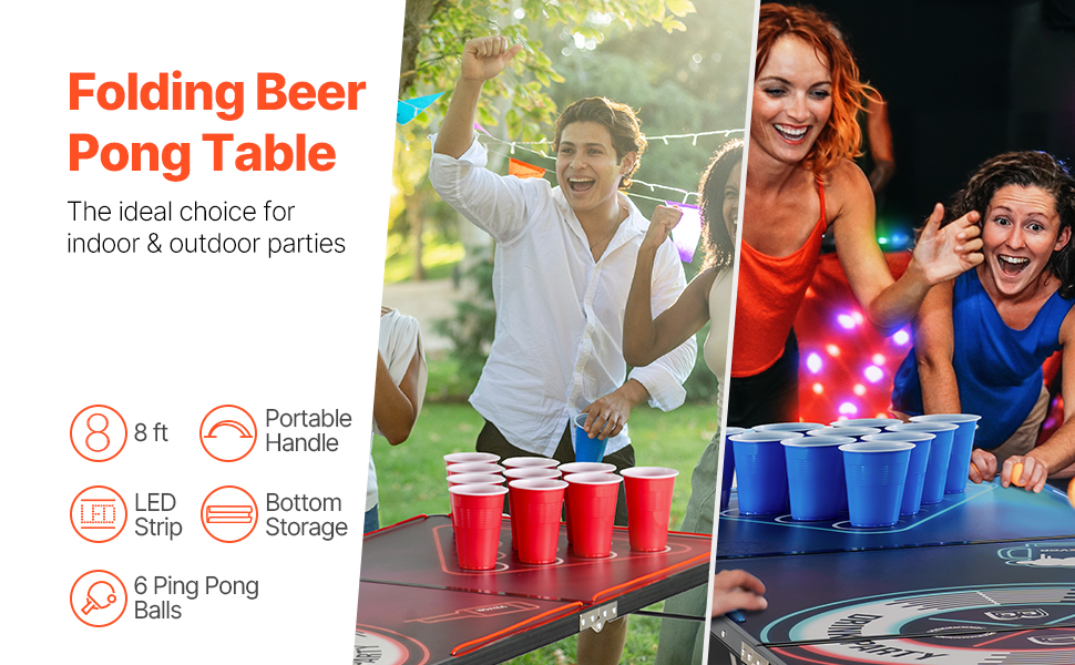 8 ft Portable Beer Pong Tailgate Table Party Drinking Game LED Carrying ...