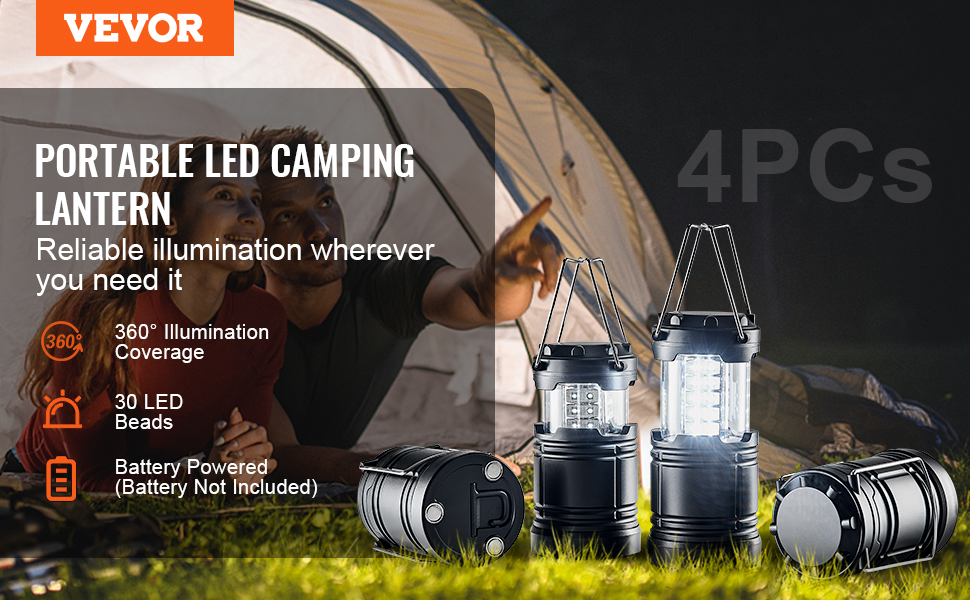 VEVOR LED Camping Lanterns Collapsible Battery Powered Camping Lights ...