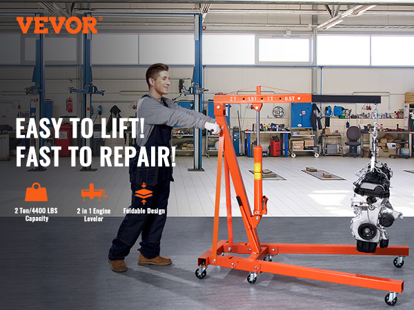 VEVOR Engine Hoist Leveler 4400 LBS/2 TON Cherry Picker Shop Crane Load ...