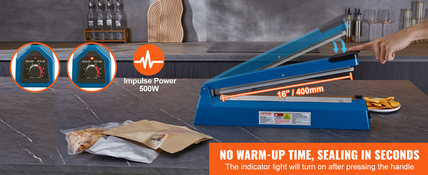 VEVOR Impulse Sealer 16 inch, Manual Heat Seal Machine with Adjustable ...