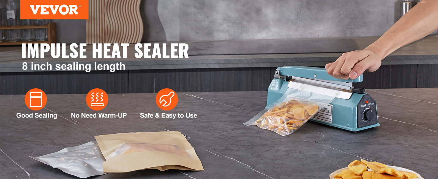VEVOR Impulse Sealer 8 inch, Manual Heat Seal Machine with Adjustable ...