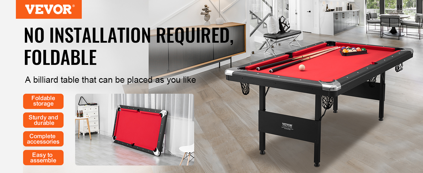 VEVOR Billiards Table, 6.3 ft Pool Table, Portable Foldable Space ...