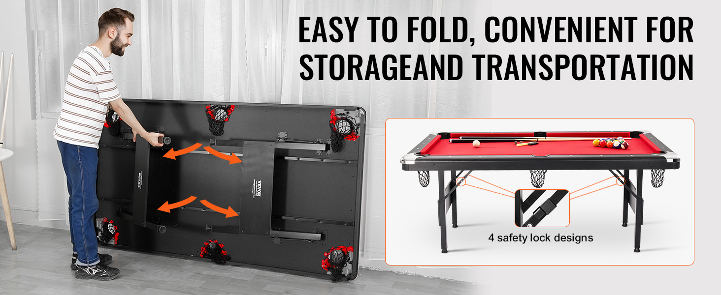 VEVOR Billiards Table, 6.3 ft Pool Table, Portable Foldable Space ...