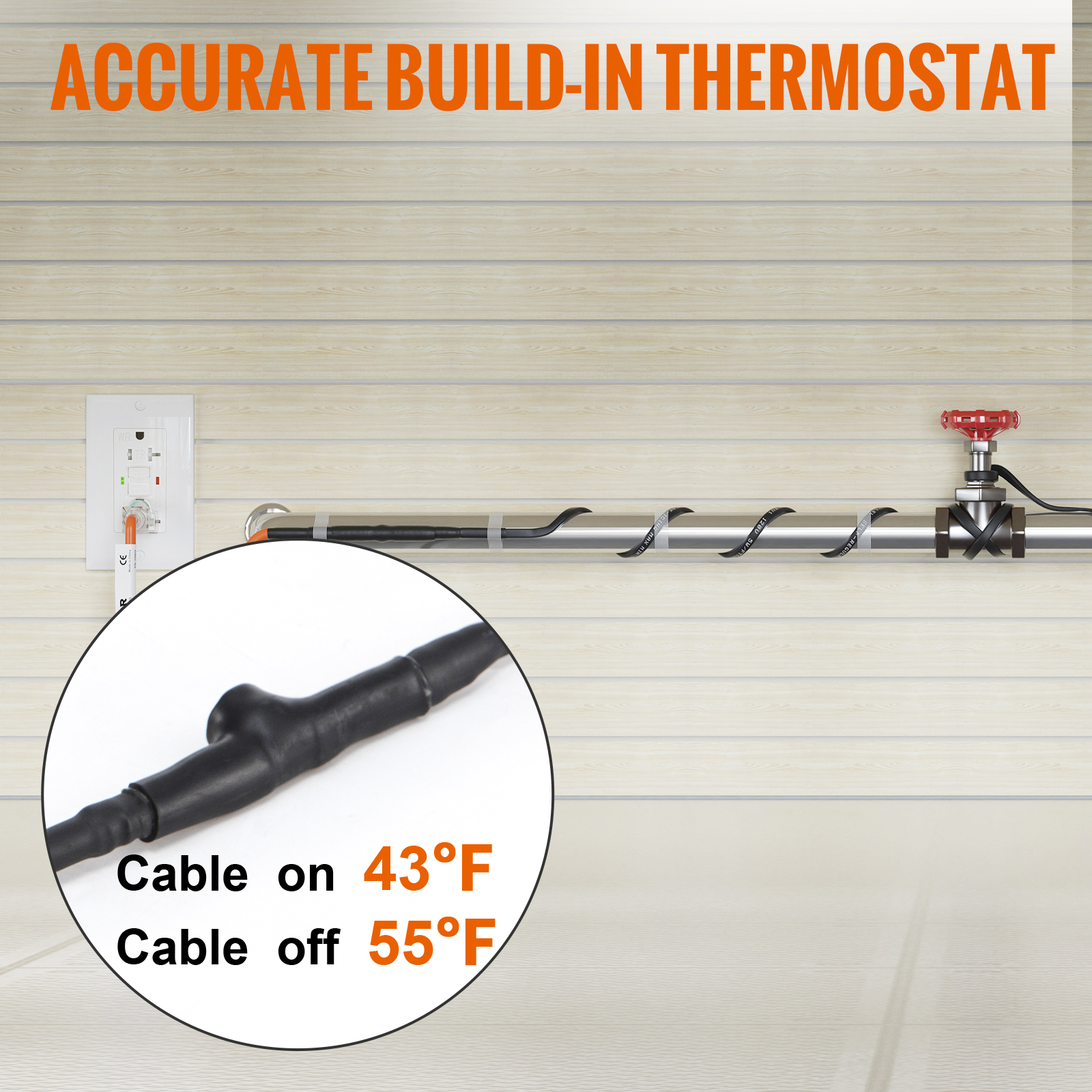 VEVOR Self-Regulating Pipe Heating Cable, 80-feet 5W/ft Heat Tape for ...