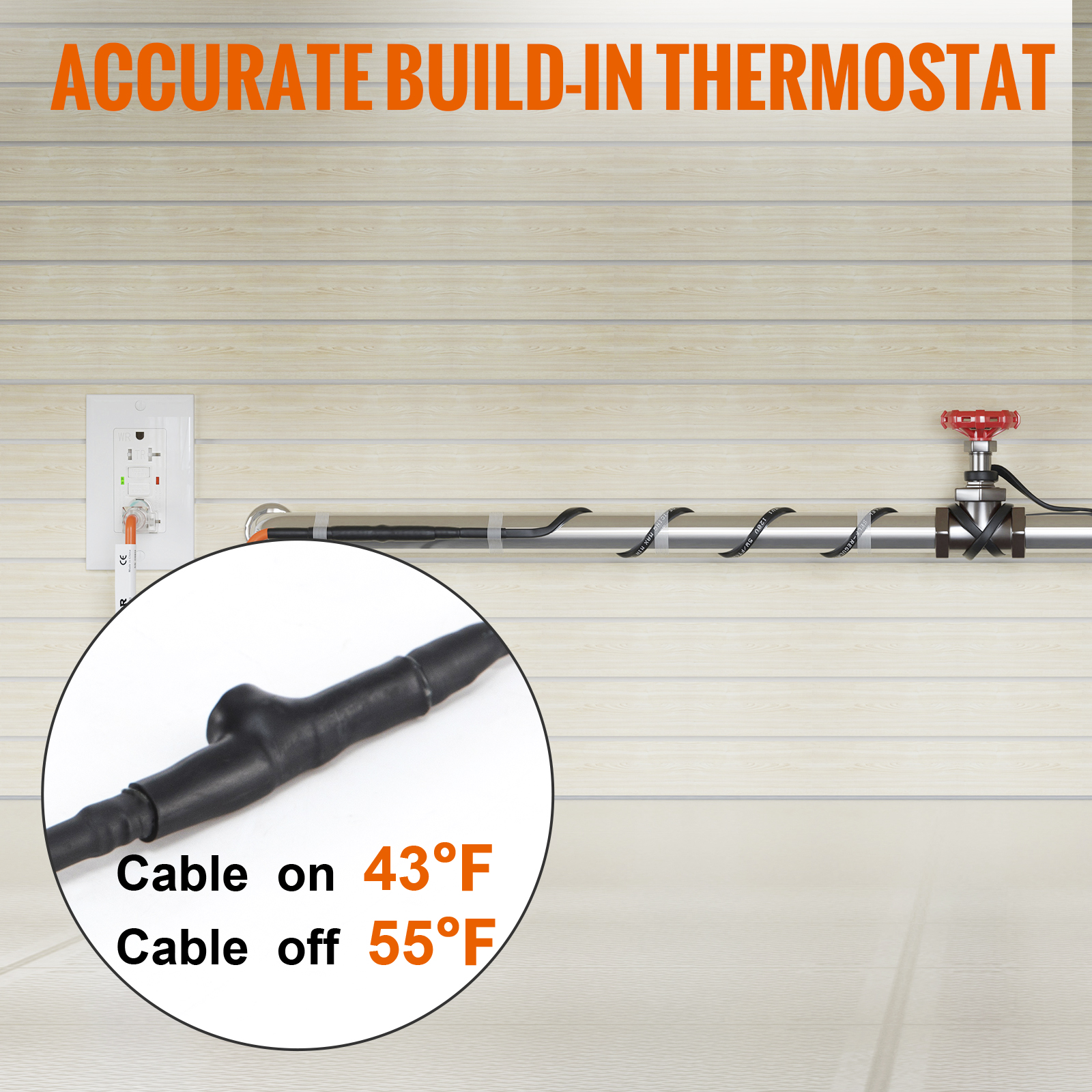 VEVOR Self-Regulating Pipe Heating Cable, 30-feet 5W/ft Heat Tape for ...
