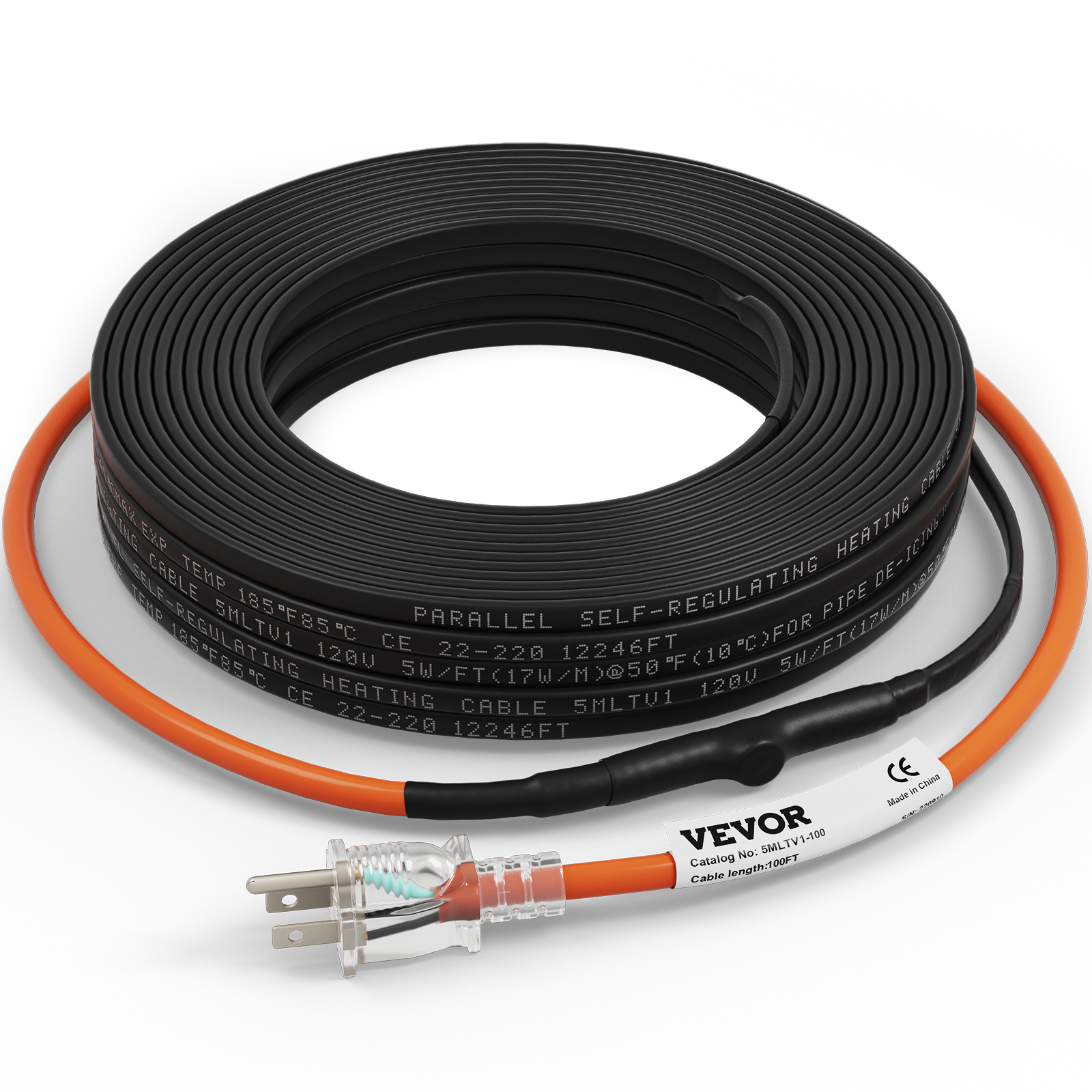VEVOR Self-Regulating Pipe Heating Cable, 100-feet 5W/ft Heat Tape for ...