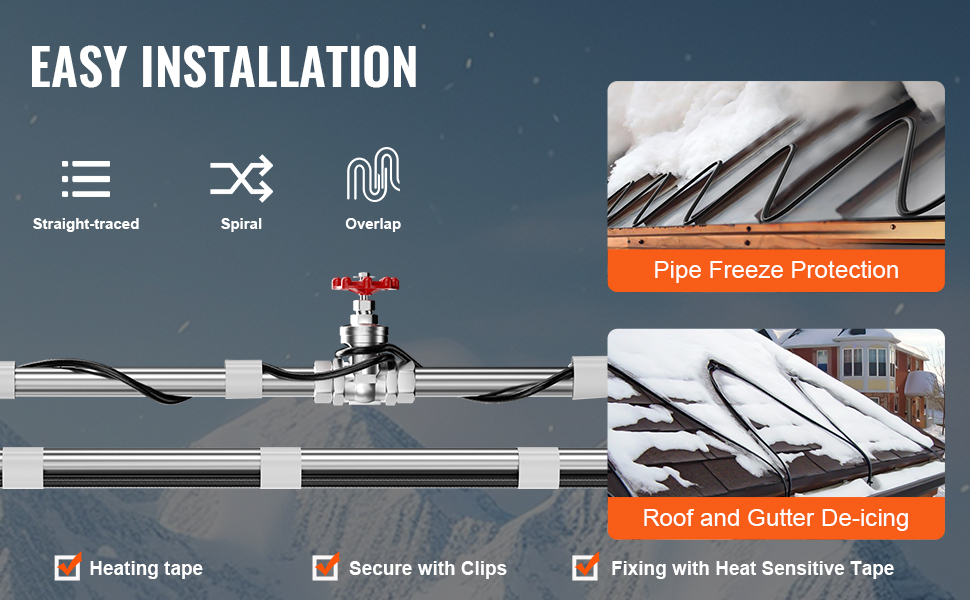 VEVOR Self-Regulating Pipe Heating Cable 24FT 5W/FT Heat Tape for Pipes ...