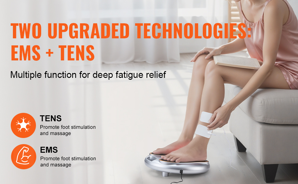 VEVOR Foot Circulation Stimulator EMS & TENS Foot Massager 25 Modes 99 ...