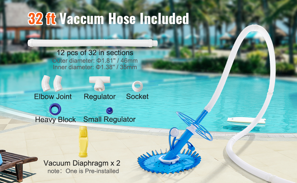 VEVOR Automatic Suction Pool Cleaner, Low Noise Pool Vacuum Cleaner ...