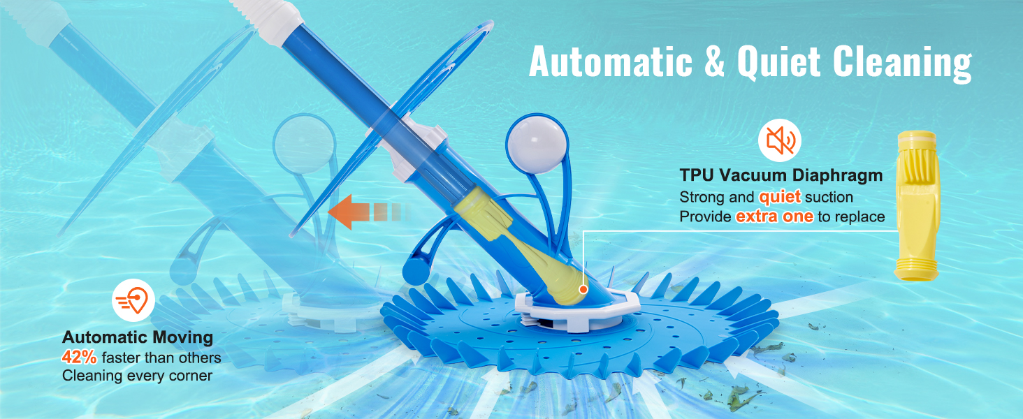 VEVOR Automatic Suction Pool Cleaner, Low Noise Pool Vacuum Cleaner ...