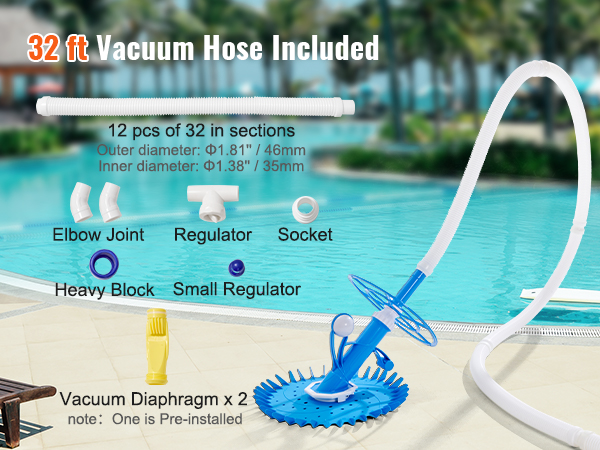 VEVOR Automatic Suction Pool Cleaner, Low Noise Pool Vacuum Cleaner ...