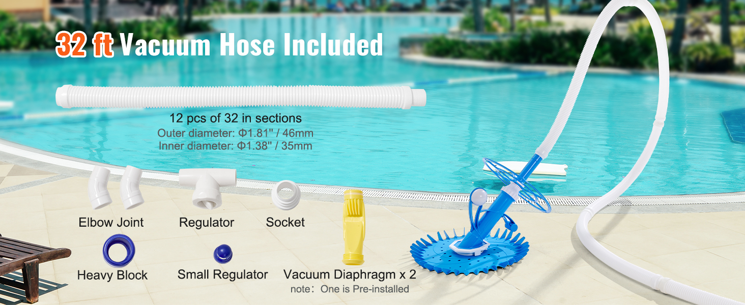 VEVOR Automatic Suction Pool Cleaner, Low Noise Pool Vacuum Cleaner ...