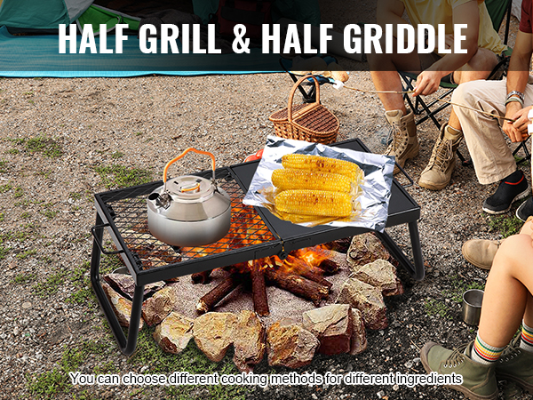 VEVOR Folding Campfire Grill, Heavy Duty Steel Mesh Grate, 22.4 ...