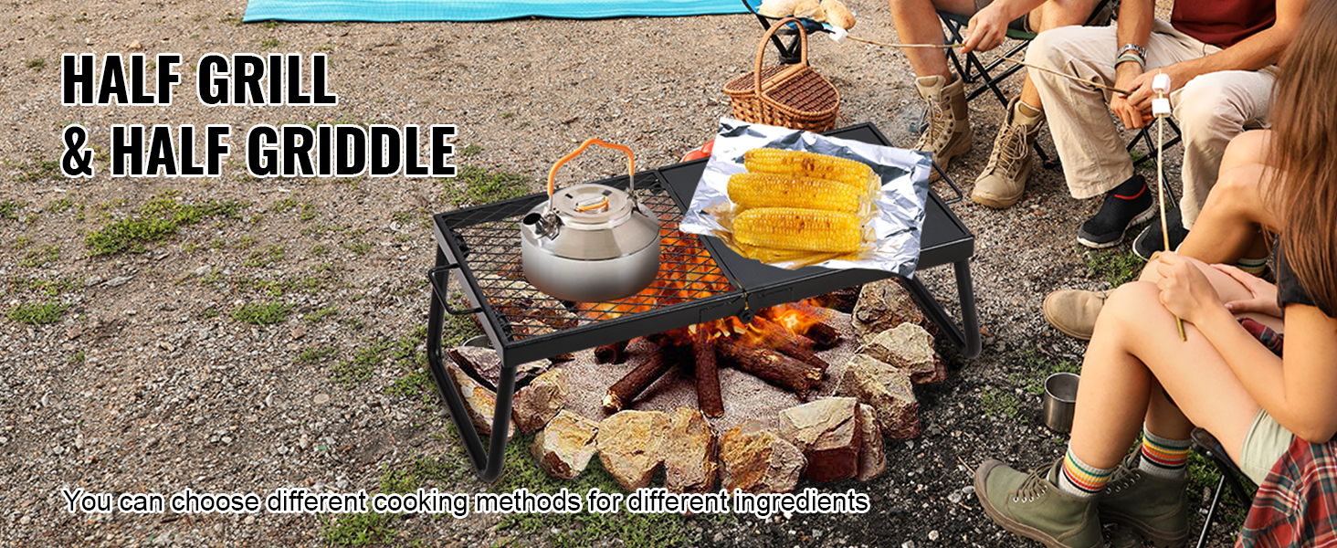 VEVOR Folding Campfire Grill, Heavy Duty Steel Mesh Grate, 22.4 ...