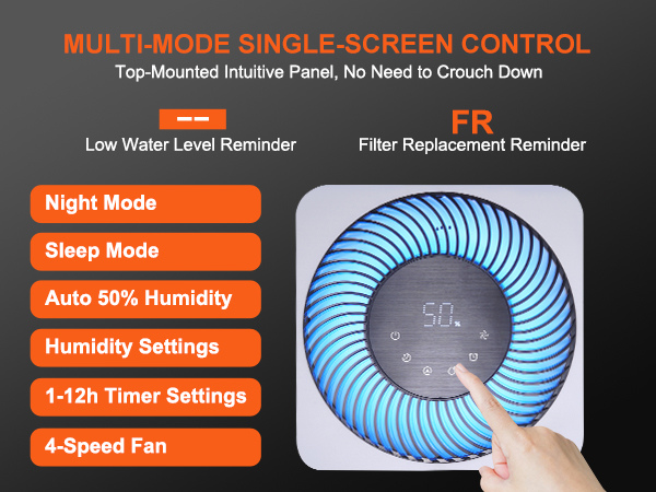 VEVOR Evaporative Humidifiers Mist-Free 3L, 300 ml/h Cool Moisture Humidifier and Air Purifier ...