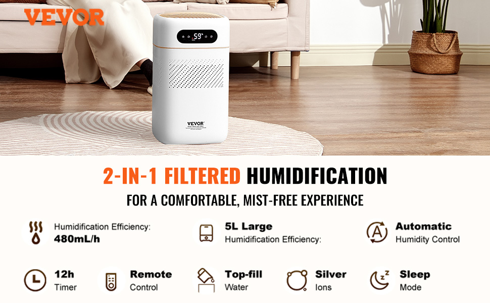 VEVOR Evaporative Humidifier for Whole House up to 215 sqft, 480 ml/h ...
