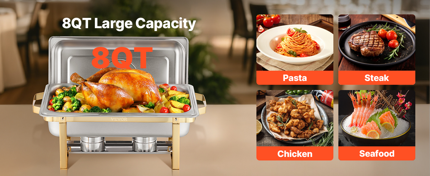8 Qt 4 Pack Rectangle Chafing Dish Buffet Set Full Size Pan Stainless ...