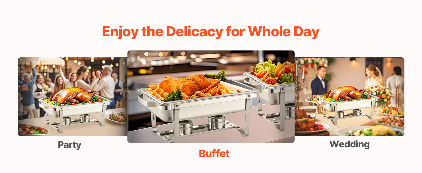 8 Qt 6 Pack Rectangle Chafing Dish Buffet Set Full Size Pan Stainless ...