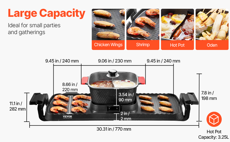Hot Pot with Grill 2300W 2-in-1 Electric Smokeless BBQ Pan with ...