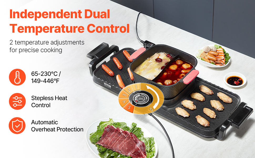 Hot Pot with Grill 2300W 2-in-1 Electric Smokeless BBQ Pan with ...