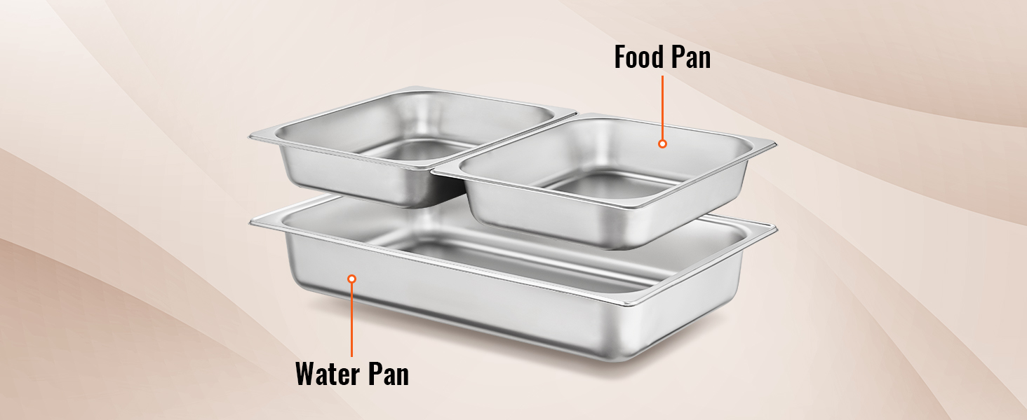 VEVOR 2-Pack Rectangle Chafing Dish Set 2 Full-Size 8Qt Pan 4 Half-Size ...
