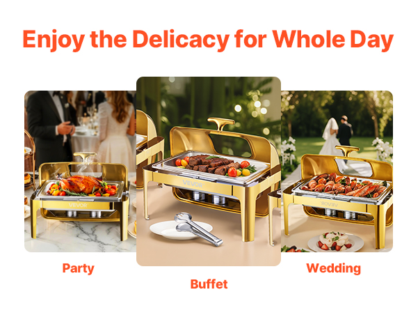 9Qt Rectangle Roll Top Chafing Dish Set with Full-Size Pan Stainless ...