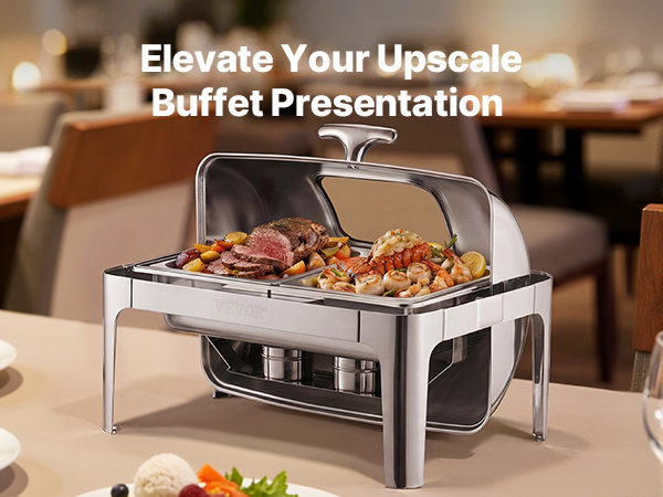 4Qt 1 Pack Rectangle Roll Top Chafing Dish Set 2 Half Size Pans ...