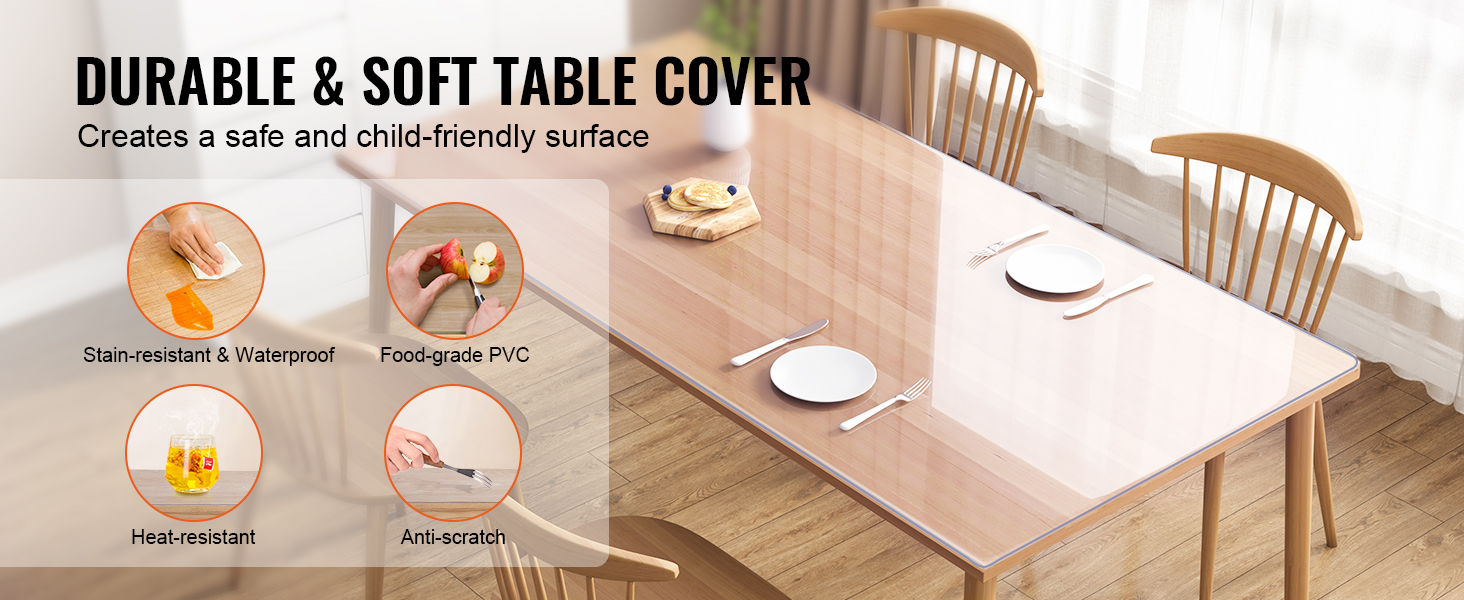 VEVOR Clear Table Cover Protector, 24" x 48"/613 x 1230.2 mm Table ...