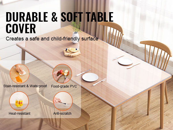 VEVOR Clear Table Cover Protector, 36" x 72" Table Cover, 1.5 mm Thick ...
