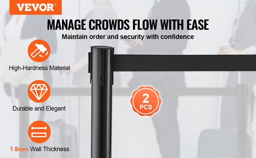 VEVOR Crowd Control Stanchions, 2-Pack Crowd Control Barriers with 6 ...