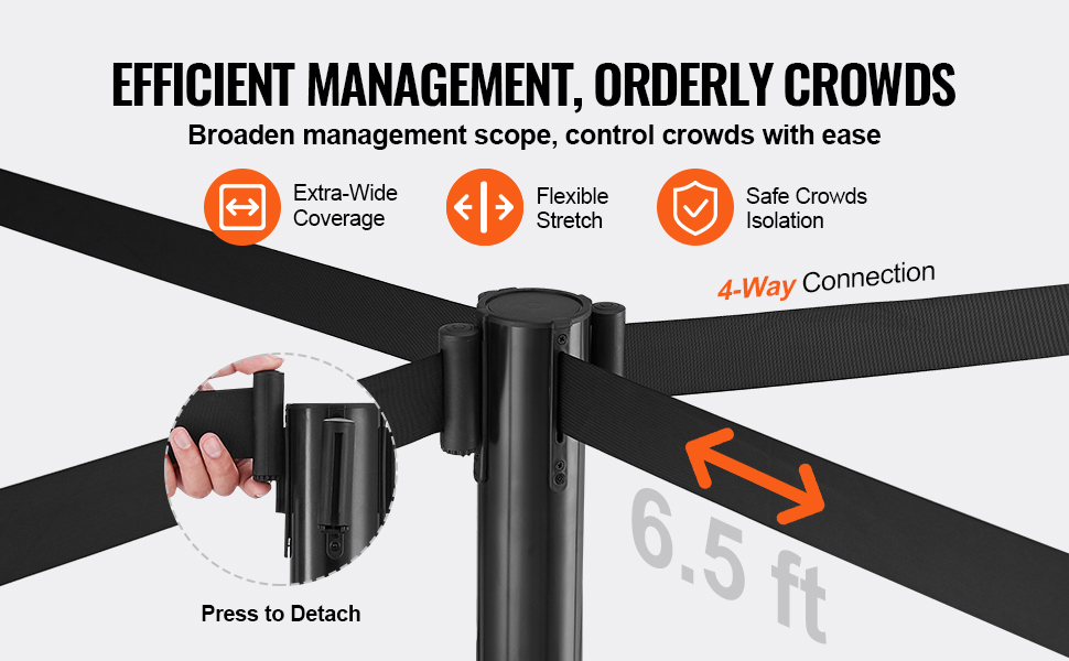 VEVOR Crowd Control Stanchions, 2-Pack Crowd Control Barriers with 6 ...