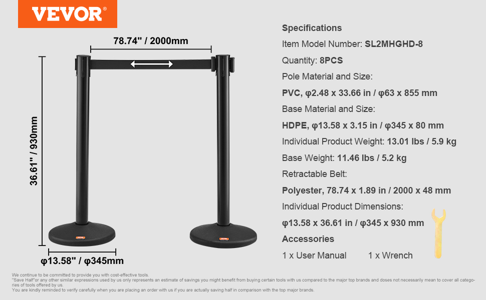 VEVOR Crowd Control Stanchions, 8-Pack Crowd Control Barriers with 4PCS ...