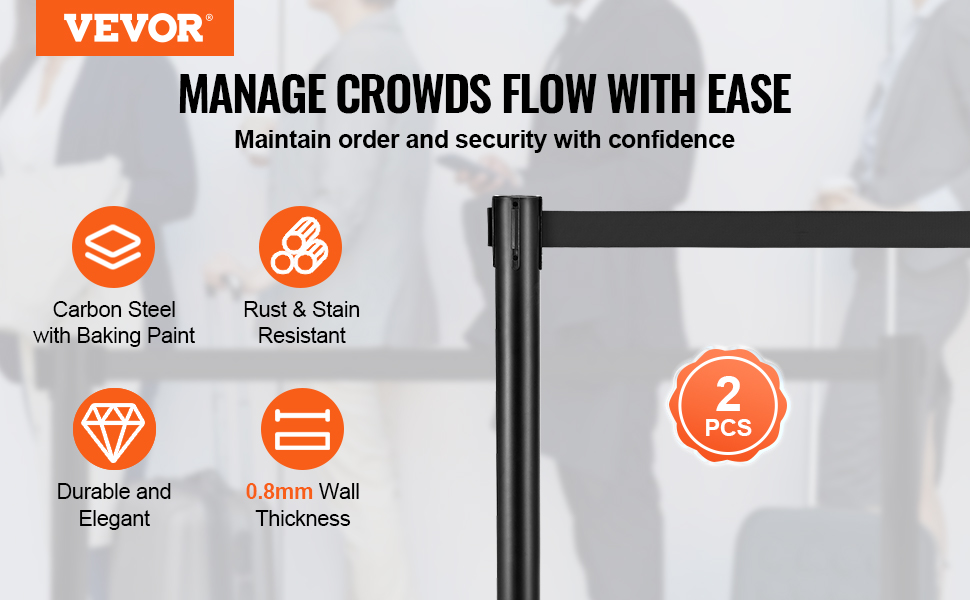 VEVOR Crowd Control Stanchions, 2-Pack Crowd Control Barriers, Carbon ...
