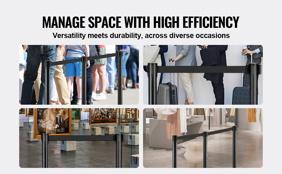 VEVOR Crowd Control Stanchions, 2-Pack Crowd Control Barriers, Carbon ...
