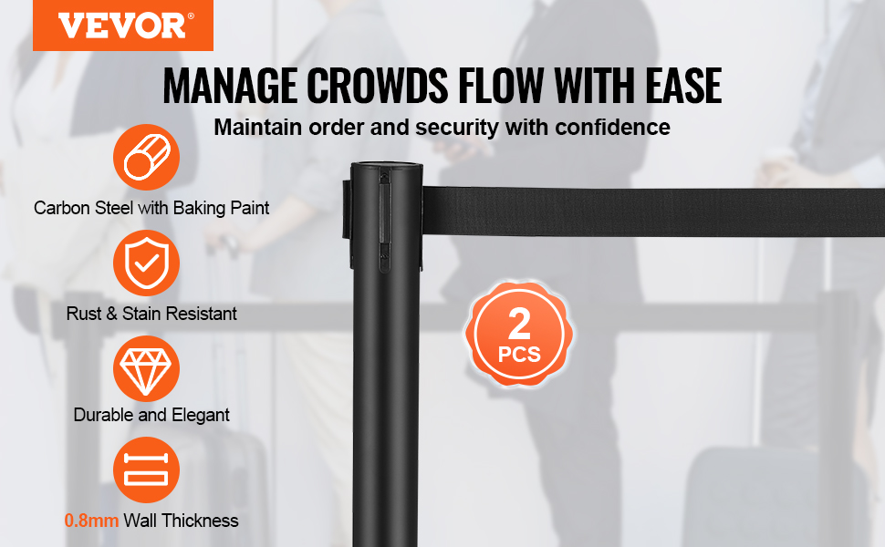 VEVOR Crowd Control Stanchions, 2-Pack Crowd Control Barriers, Carbon ...