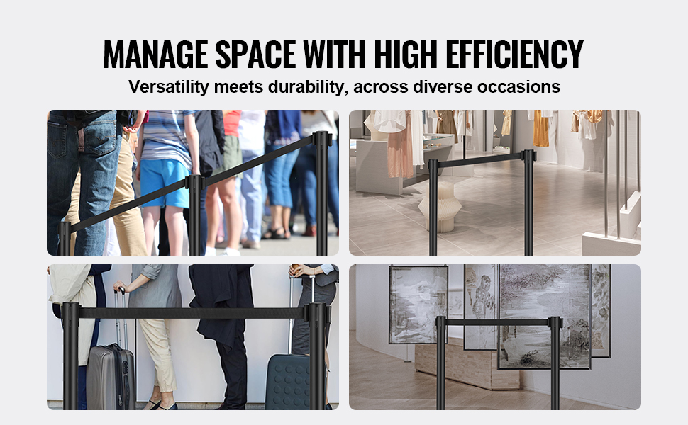 VEVOR Crowd Control Stanchions, 2-Pack Crowd Control Barriers, Carbon ...