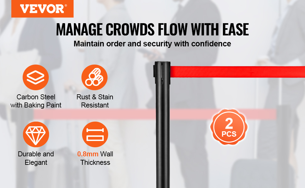 VEVOR Crowd Control Stanchions, 2-Pack Crowd Control Barriers, Carbon ...
