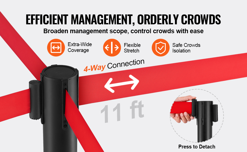 VEVOR Crowd Control Stanchions, 2-Pack Crowd Control Barriers, Carbon ...