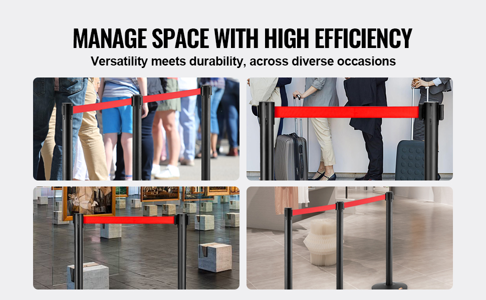VEVOR Crowd Control Stanchions, 2-Pack Crowd Control Barriers, Carbon ...