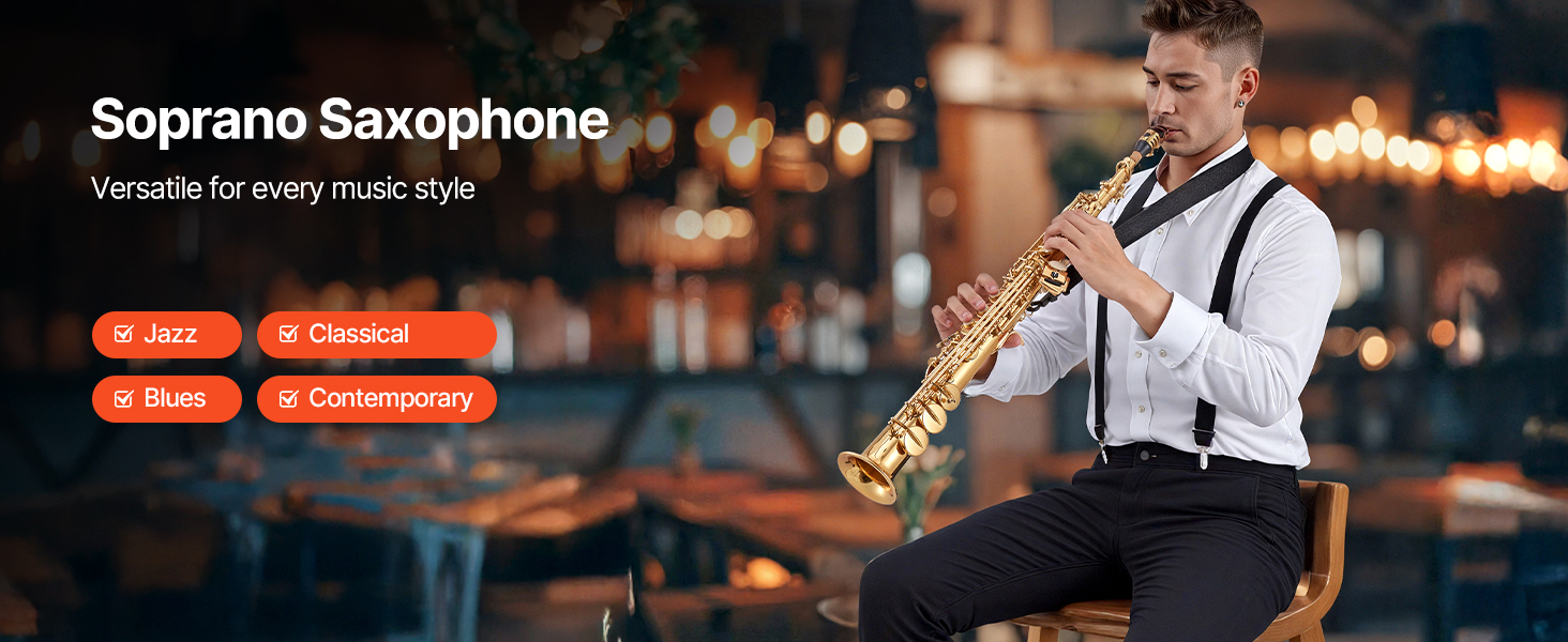 VEVOR Gold Brass Straight Soprano Saxophone B Flat Sax with Case ...