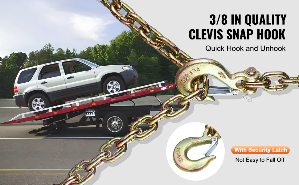 VEVOR Binder Chain G80 Tie Down Tow Chain with Hook 3/8" x 2.9' 2 Pack ...