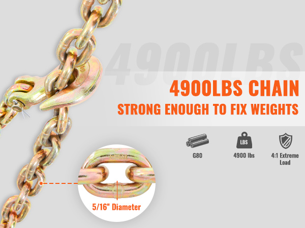 VEVOR Transport Binder Chain, 4900 lbs Working Load Limit, 5/16'' x 20 ...