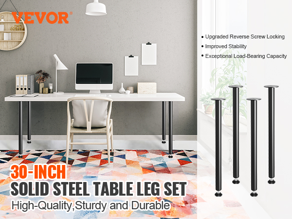 VEVOR 30" Solid Steel Adjustable Desk Legs Office Table Furniture Set ...