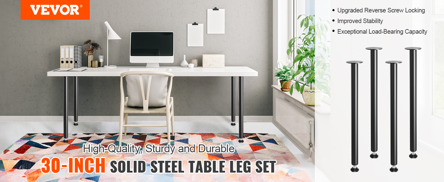VEVOR 30" Solid Steel Adjustable Desk Legs Office Table Furniture Set ...