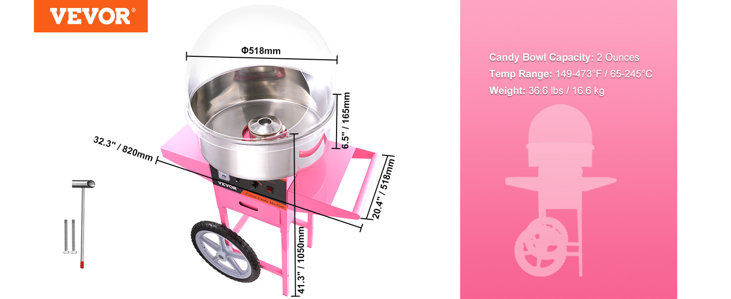 VEVOR Electric Cotton Candy Machine Cart with Bubble Cover Shield ...