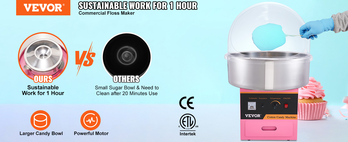 VEVOR Electric Cotton Candy Machine, 1000W Candy Floss Maker ...