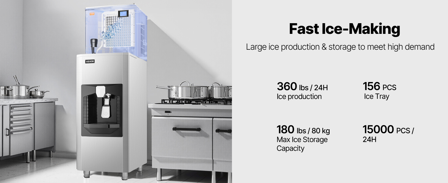 VEVOR 360 Lbs/Day Commercial Ice Maker 180 Lbs Storage Bin Auto Ice ...