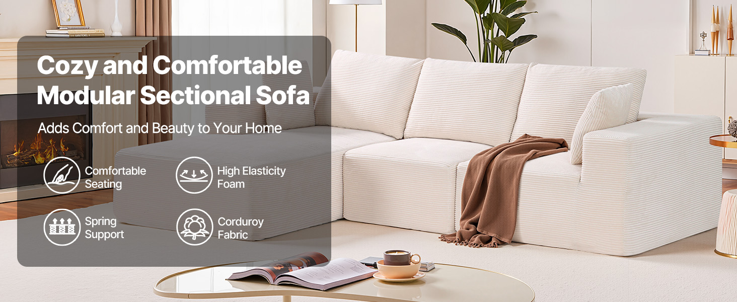 VEVOR Modular Sectional Sofa L Shaped Cloud Couch with Chaise and ...
