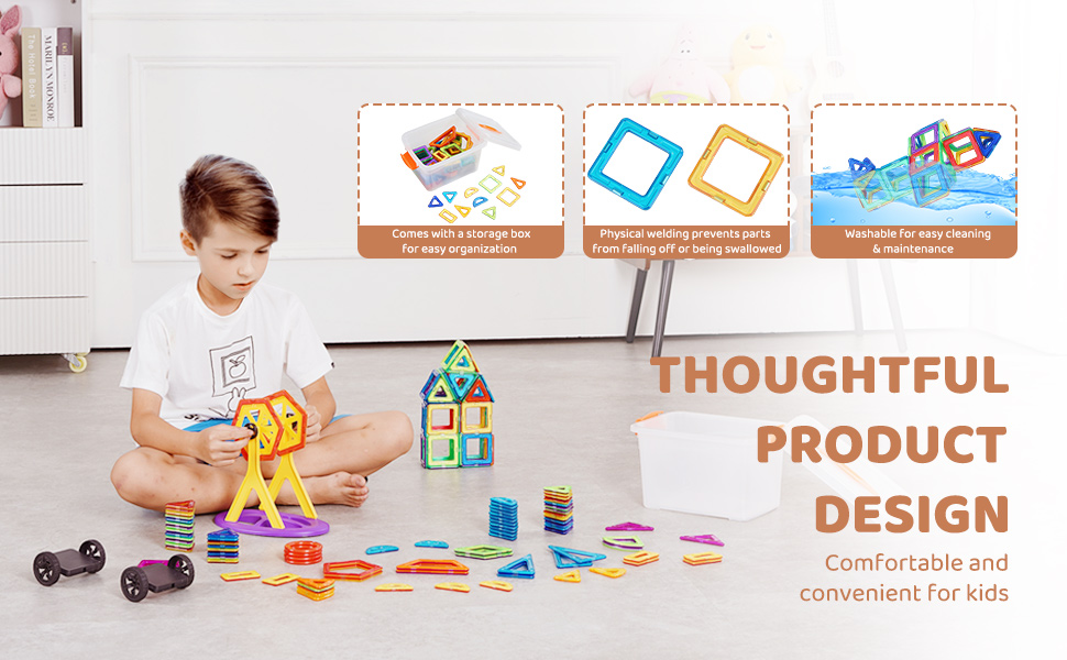 VEVOR Magnetic Tiles Magnetic Building Toy 123 PCS Magnet Blocks for ...