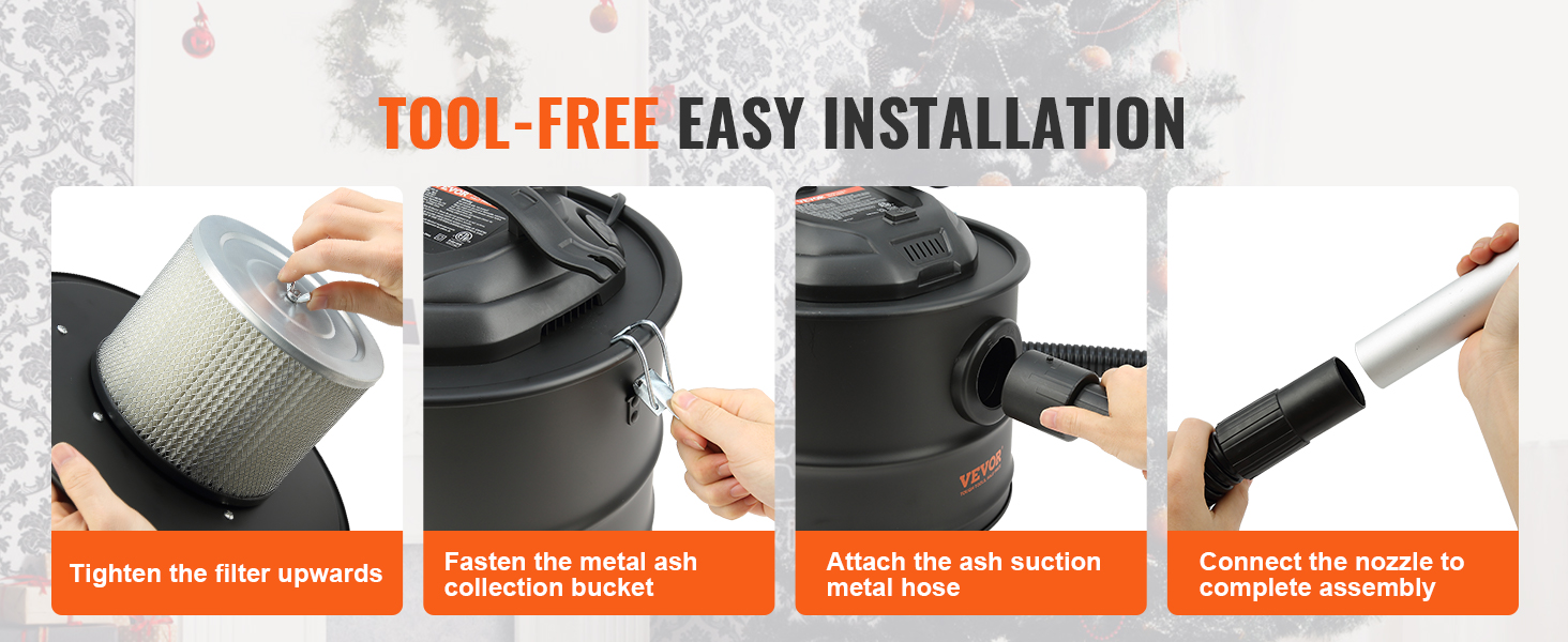 VEVOR Ash Vacuum Cleaner, 4 Gallon with 1200W Powerful Suction, Ash Vac ...